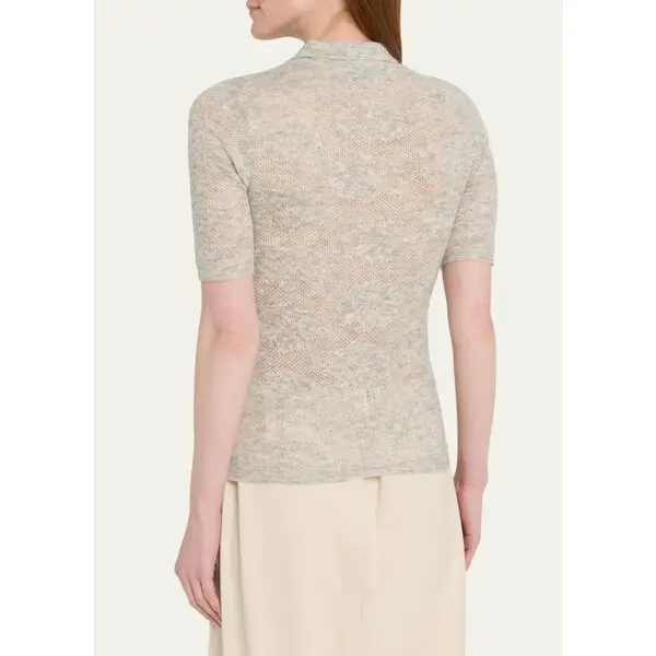 Brunello Cucinelli Lace-effect Polo Short-sleeve Sweater