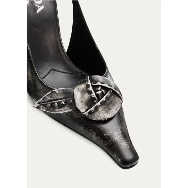 Prada 95mm Rosette Distressed Leather Slingback Pumps