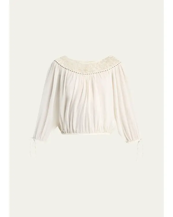 Isabel Marant Étoile Nelida Guipure Lace-trim Silk Gauze Drawstring Blouse