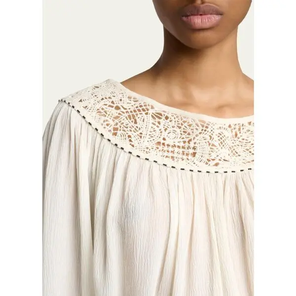 Isabel Marant Étoile Nelida Guipure Lace-trim Silk Gauze Drawstring Blouse