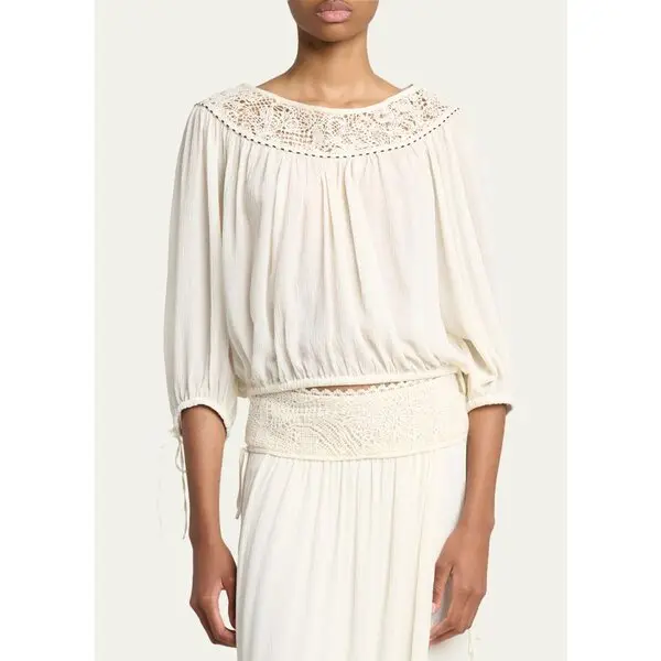 Isabel Marant Étoile Nelida Guipure Lace-trim Silk Gauze Drawstring Blouse