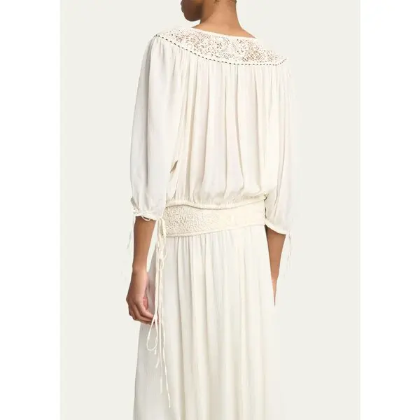 Isabel Marant Étoile Nelida Guipure Lace-trim Silk Gauze Drawstring Blouse