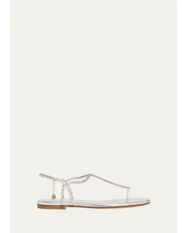 GIANVITO ROSSI Metallic Leather Crystal Flat Sandals