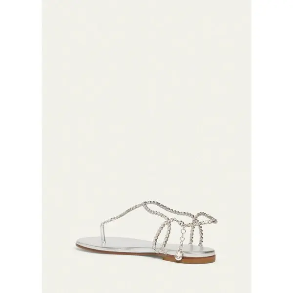 GIANVITO ROSSI Metallic Leather Crystal Flat Sandals