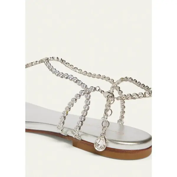 GIANVITO ROSSI Metallic Leather Crystal Flat Sandals