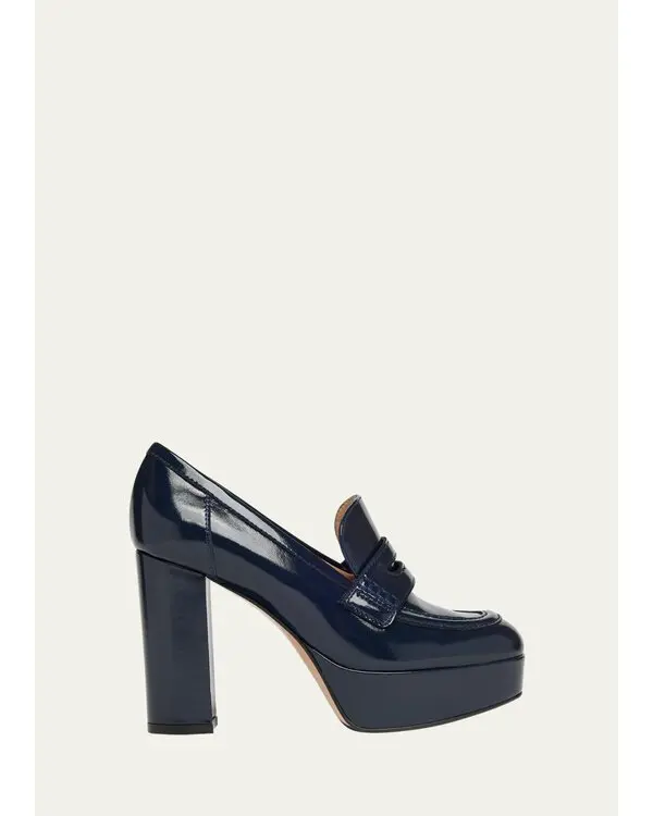 GIANVITO ROSSI 70mm Patent Platform Penny Loafers - Black