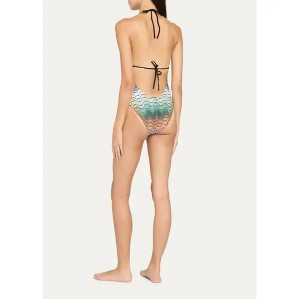 Missoni Zigzag-knit V-neck One-piece Swimsuit