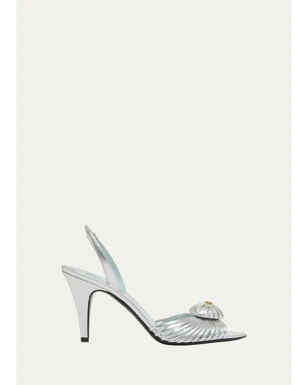 Valentino Garavani Coeur Royal 85mm Laminated Nappa Leather Slingback Sandals - Silver