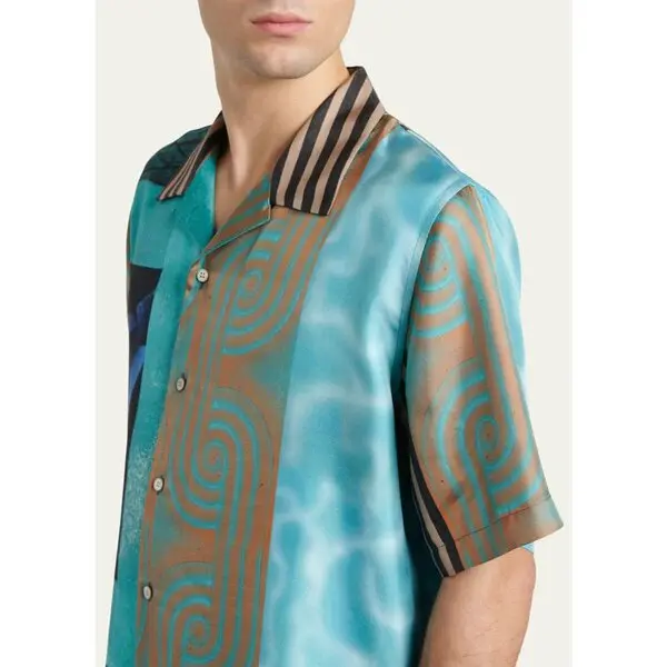 Versace Silk Multi-abstract Medusa Camp Shirt