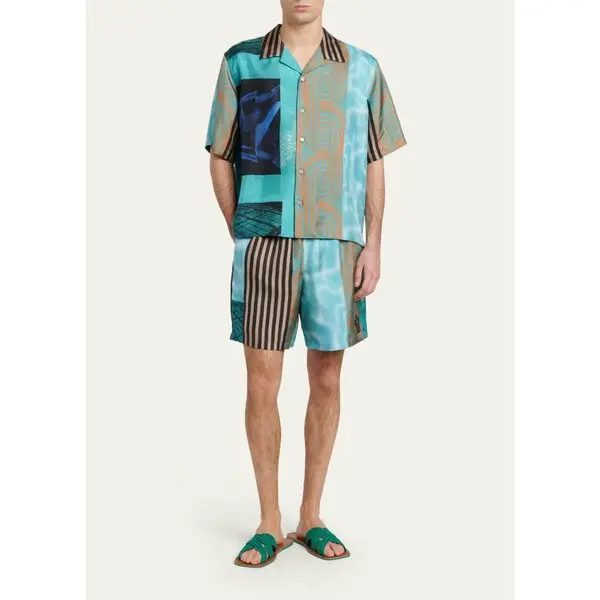 Versace Silk Multi-abstract Medusa Camp Shirt