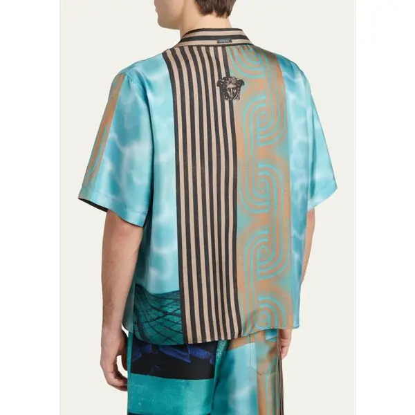 Versace Silk Multi-abstract Medusa Camp Shirt