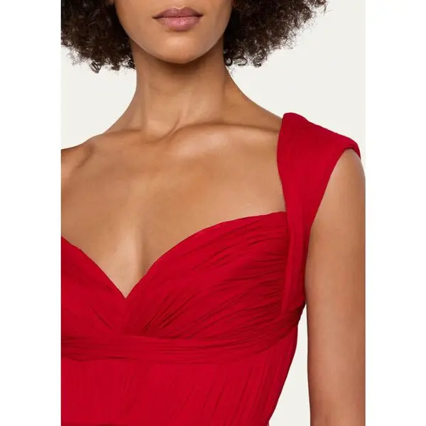 Pamella Roland Sleeveless Ruched Chiffon Cape Gown