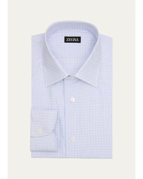 Zegna Pure Cotton Micro-plaid Dress Shirt