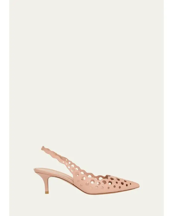 GIANVITO ROSSI 55mm Perforated Nappa Leather Slingback Pumps - Peach