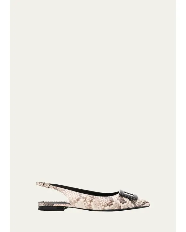 ROGER VIVIER Gommettine Snake-embossed Leather Slingback Flats