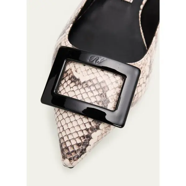 ROGER VIVIER Gommettine Snake-embossed Leather Slingback Flats