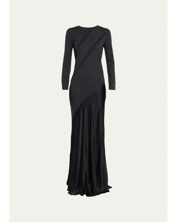 ZANKOV Agathe Wool & Silk Long-sleeve Gown - Charcoal Multi
