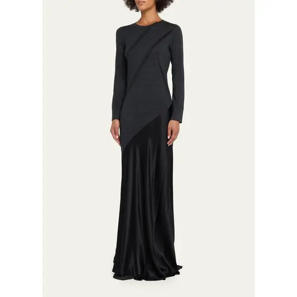 ZANKOV Agathe Wool & Silk Long-sleeve Gown