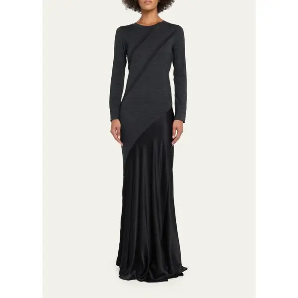 ZANKOV Agathe Wool & Silk Long-sleeve Gown