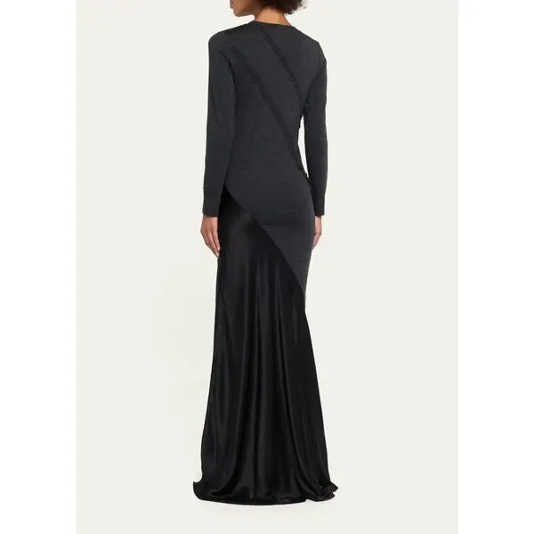 ZANKOV Agathe Wool & Silk Long-sleeve Gown