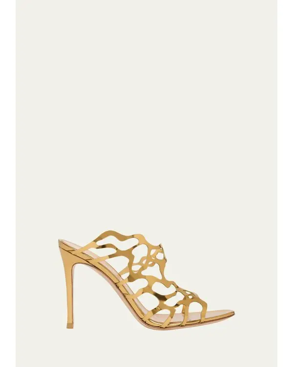 GIANVITO ROSSI 95mm Cutout Metallic Leather Mule Sandals