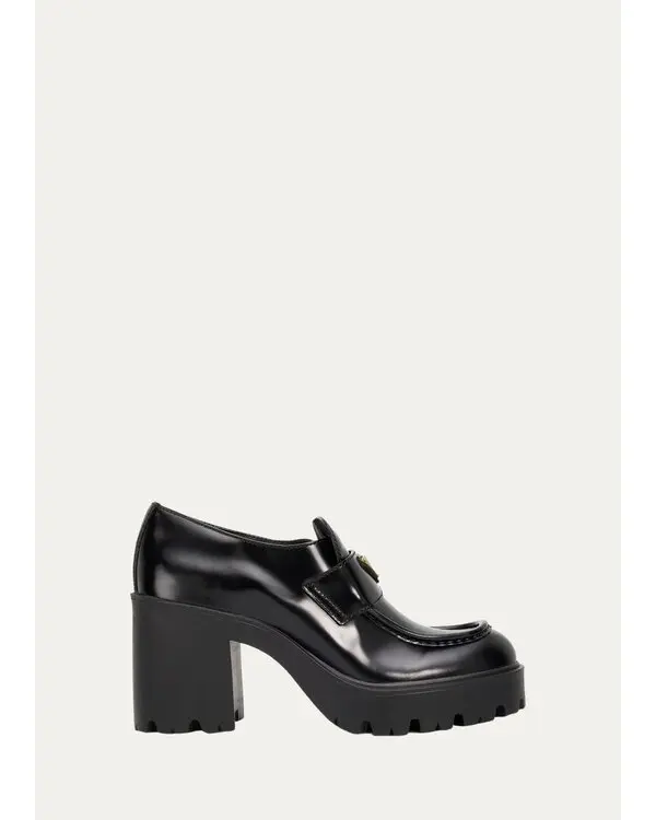Prada 85mm Triangle Logo Leather Platform Loafers