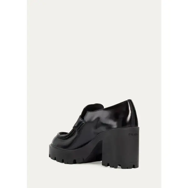 Prada 85mm Triangle Logo Leather Platform Loafers