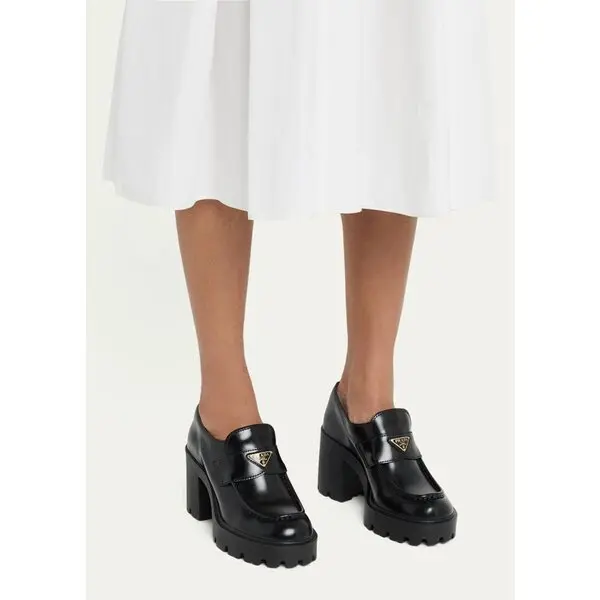 Prada 85mm Triangle Logo Leather Platform Loafers