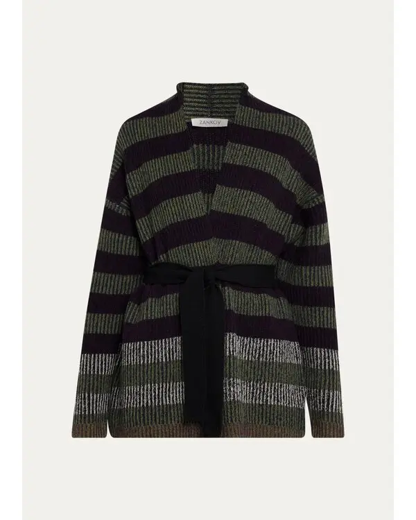 ZANKOV Paulina Striped Wool-cashmere Wrap Cardigan