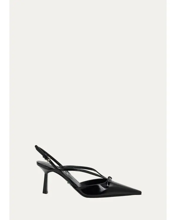 Prada 75mm Strappy Leather Slingback Pumps - Nero