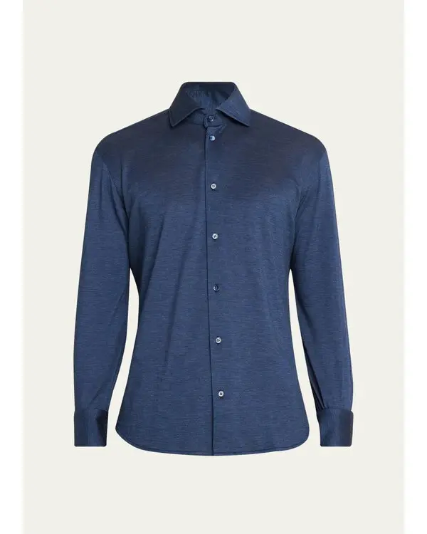 MAURIZIO BALDASSARI Silk And Cotton Pique Button-down Shirt - Navy