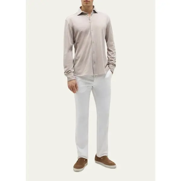 MAURIZIO BALDASSARI Silk And Cotton Pique Button-down Shirt - Navy