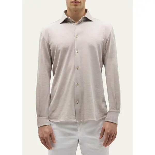 MAURIZIO BALDASSARI Silk And Cotton Pique Button-down Shirt - Navy