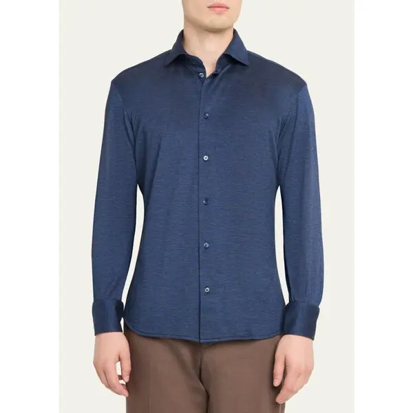 MAURIZIO BALDASSARI Silk And Cotton Pique Button-down Shirt - Navy