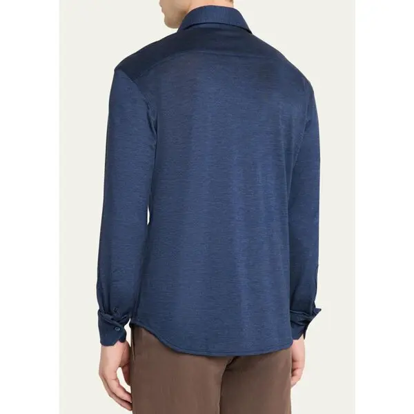 MAURIZIO BALDASSARI Silk And Cotton Pique Button-down Shirt - Navy
