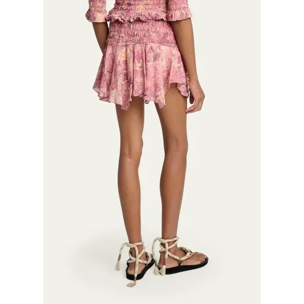 Isabel Marant Étoile Ceiva Smocked Silk Handkerchief Mini Skirt