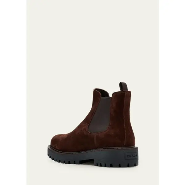Prada Folder Suede Lug-sole Chelsea Boots