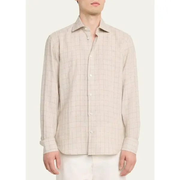 MAURIZIO BALDASSARI Linen Windowpane Check Button-down Shirt