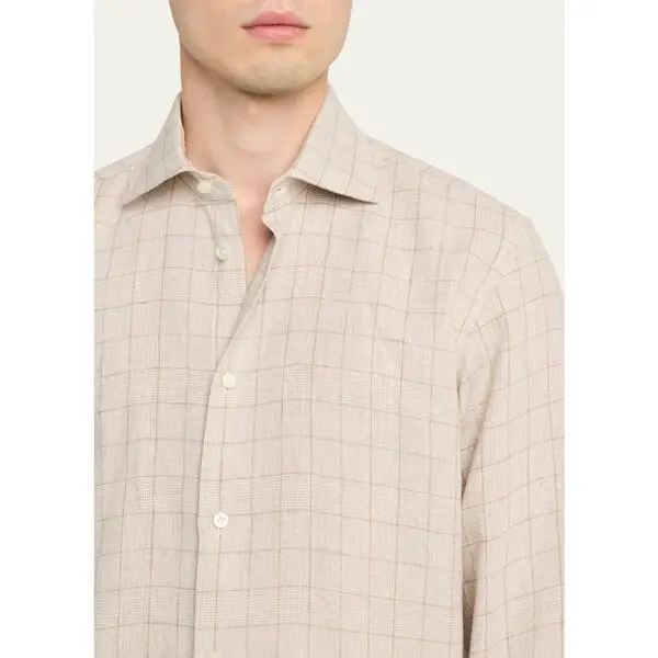 MAURIZIO BALDASSARI Linen Windowpane Check Button-down Shirt