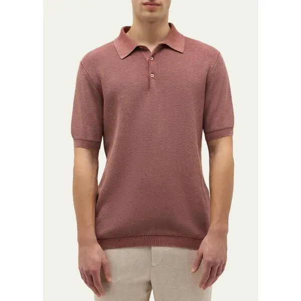 MAURIZIO BALDASSARI Gart-dyed Cotton Knit Short-sleeve Polo Sweater - Brown