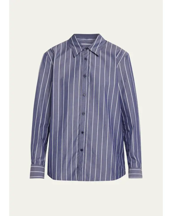 NILI LOTAN Raphael Classic Striped Button-down Shirt - Midnight