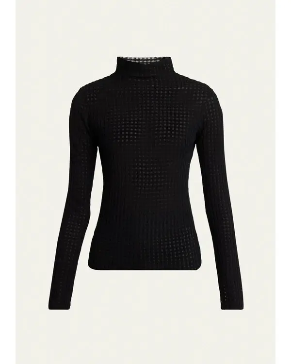 Proenza Schouler White Label Zella Check Merino Mock-neck Top - Black