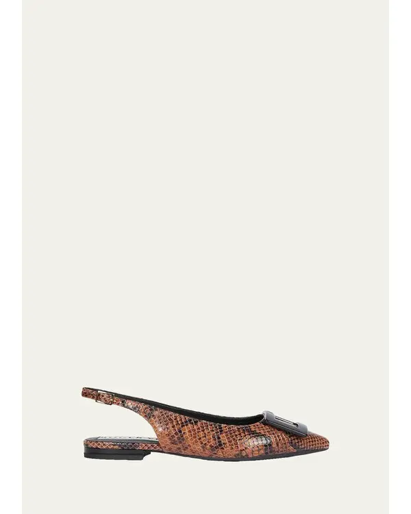 ROGER VIVIER Gommettine Croc-embossed Leather Slingback Ballerina Flats - Cognac