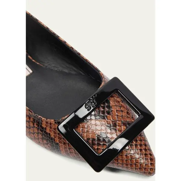 ROGER VIVIER Gommettine Croc-embossed Leather Slingback Ballerina Flats - Cognac