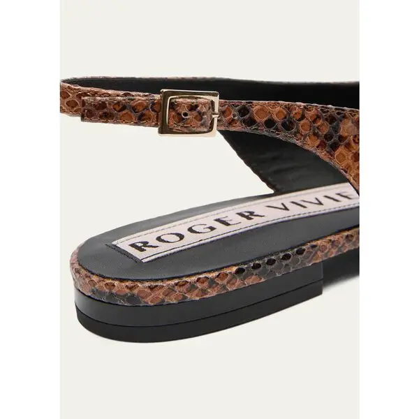 ROGER VIVIER Gommettine Croc-embossed Leather Slingback Ballerina Flats - Cognac