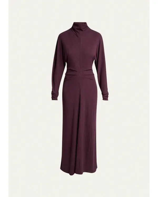 Proenza Schouler White Label Soren Pleated Rib-crepe Mock-neck Dress - Wine