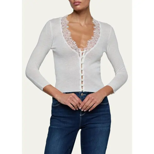 L'Agence Eluna Lace-trim Cardigan - Ivory