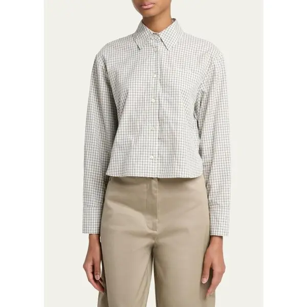 Proenza Schouler White Label Olive Cropped Check Shirt