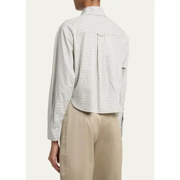Proenza Schouler White Label Olive Cropped Check Shirt