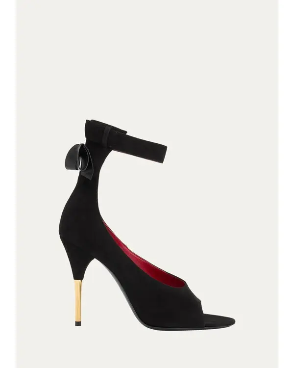 Valentino Garavani Suede Bow-back Stiletto Sandal - Black